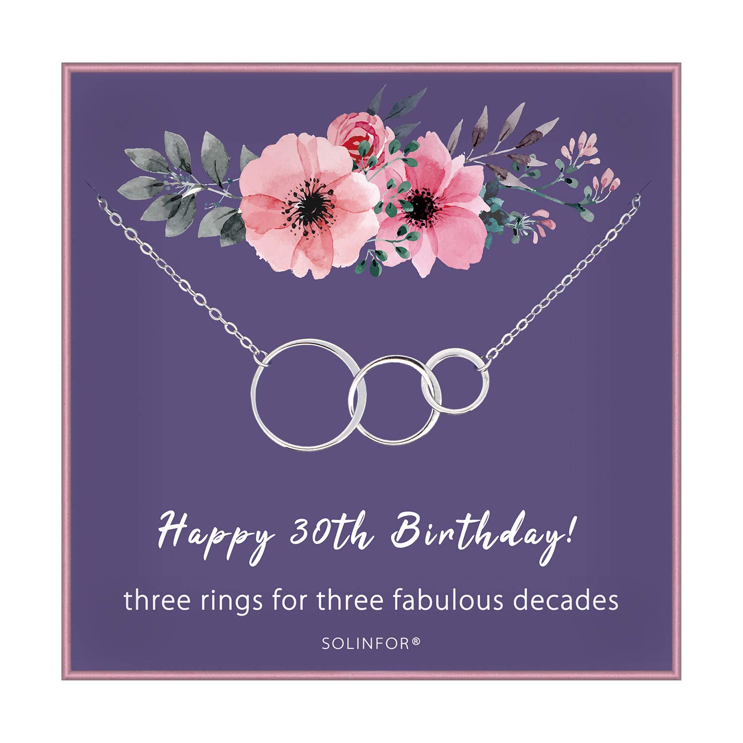 SOLINFOR 30th Birthday Gifts for Women - 925 Sterling Silver Necklace - Three Circle for Her 3 Decade - 30 Years Old Jewelry Gift Idea