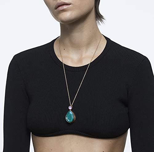 SWAROVSKI Chroma Pendant Necklace, Dual-sided Green and Lilac Drop-Cut Crystals with a Gold-Tone Finish Chain, Part of the Chroma Collection