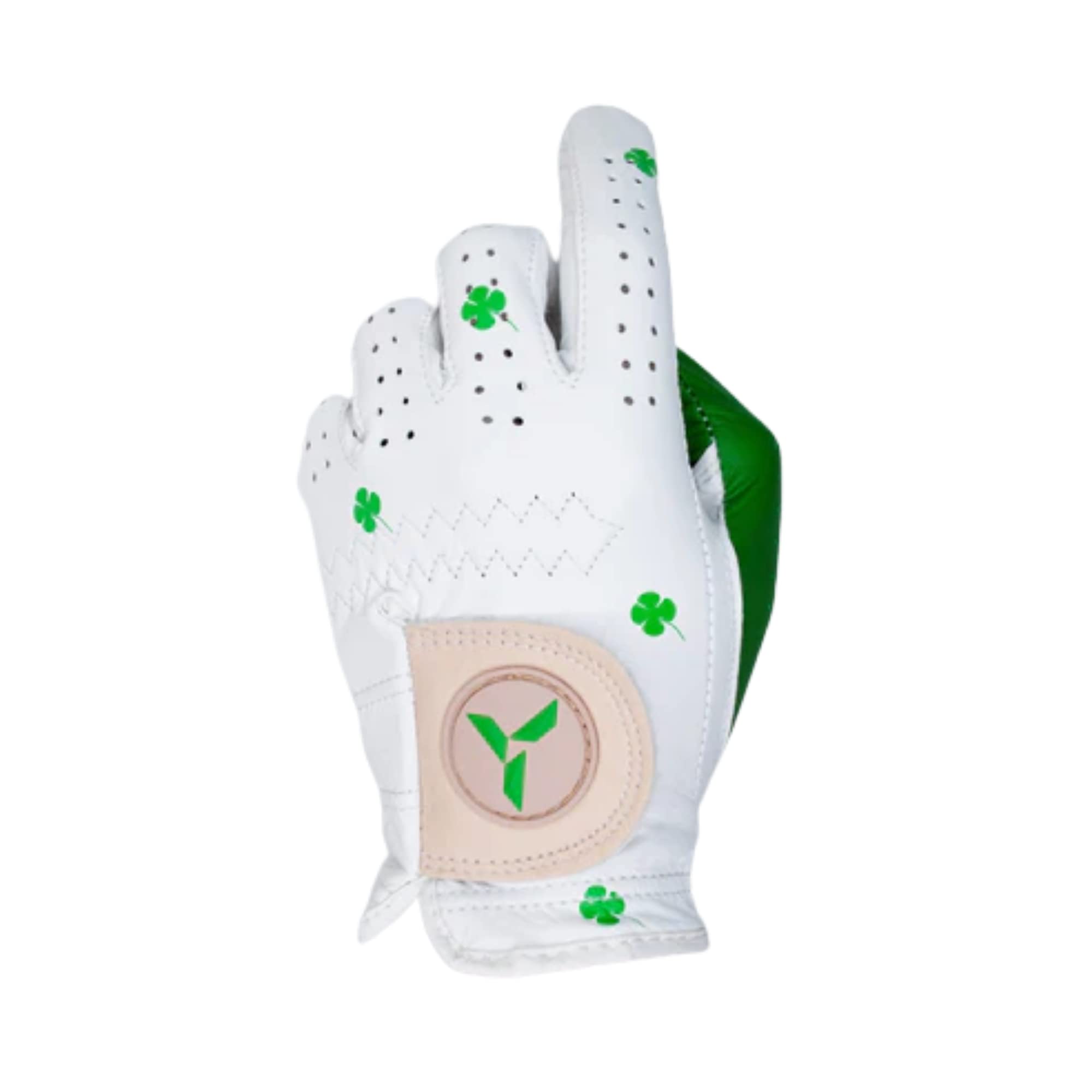 YATTA GOLF Men's Premium Left Hand Golf Glove – Comfortable, Durable, Precisely Cut, & True-to-Form Fit Cabretta Leather Golfing Glove – Lucky Green Glove with Clover-Leaf Pattern (Medium)
