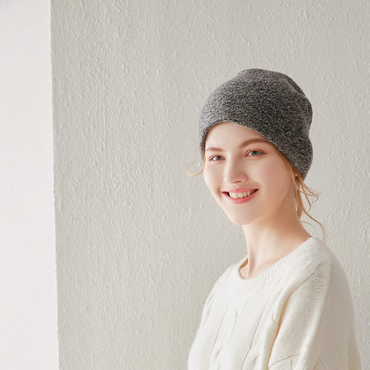 WaySoft Aspen 100% Pure Cashmere Ski Snow Winter Beanie Double Layer Knit Beanie for Women (Black)
