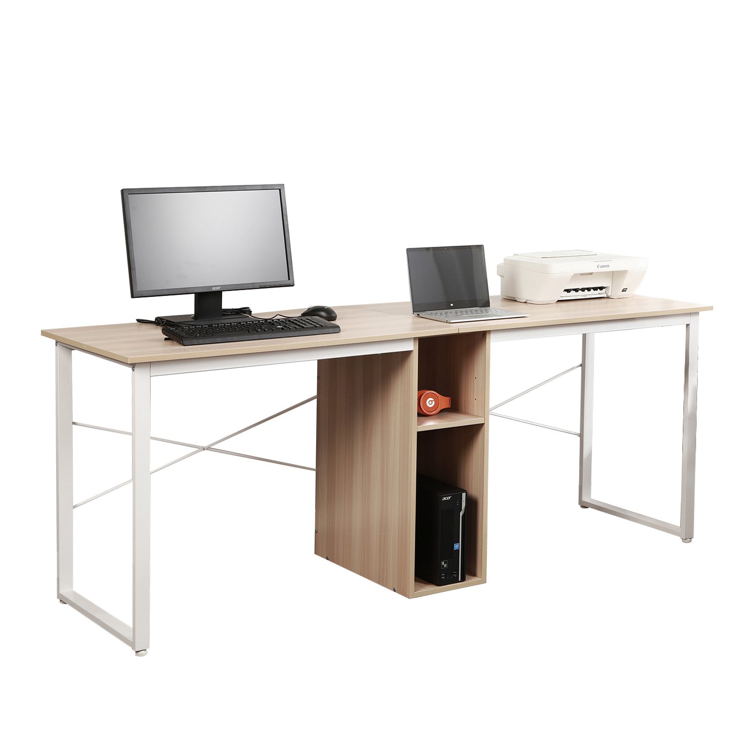 sogesfurniture Large Double Workstation Computer Desk 78 inches Dual Desk Home Office Desk 2-Person Computer Desk Computer desks with Storage,White Oak BHUS-HZ011-200-MO-NEW