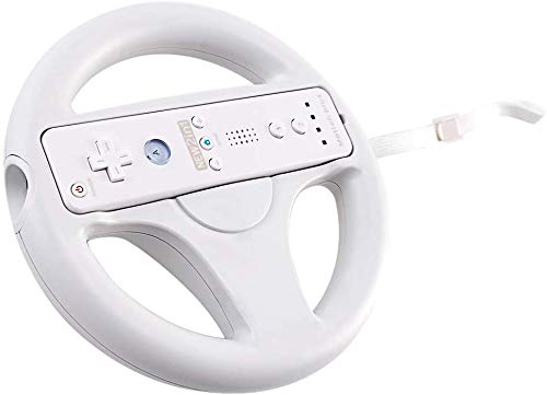 Steering Wheel for Wii Controller, 2 pcs White Racing Wheel Compatible with Mario Kart, GEEKLIN Game Controller wheel for Nintendo Wii Remote Game-White