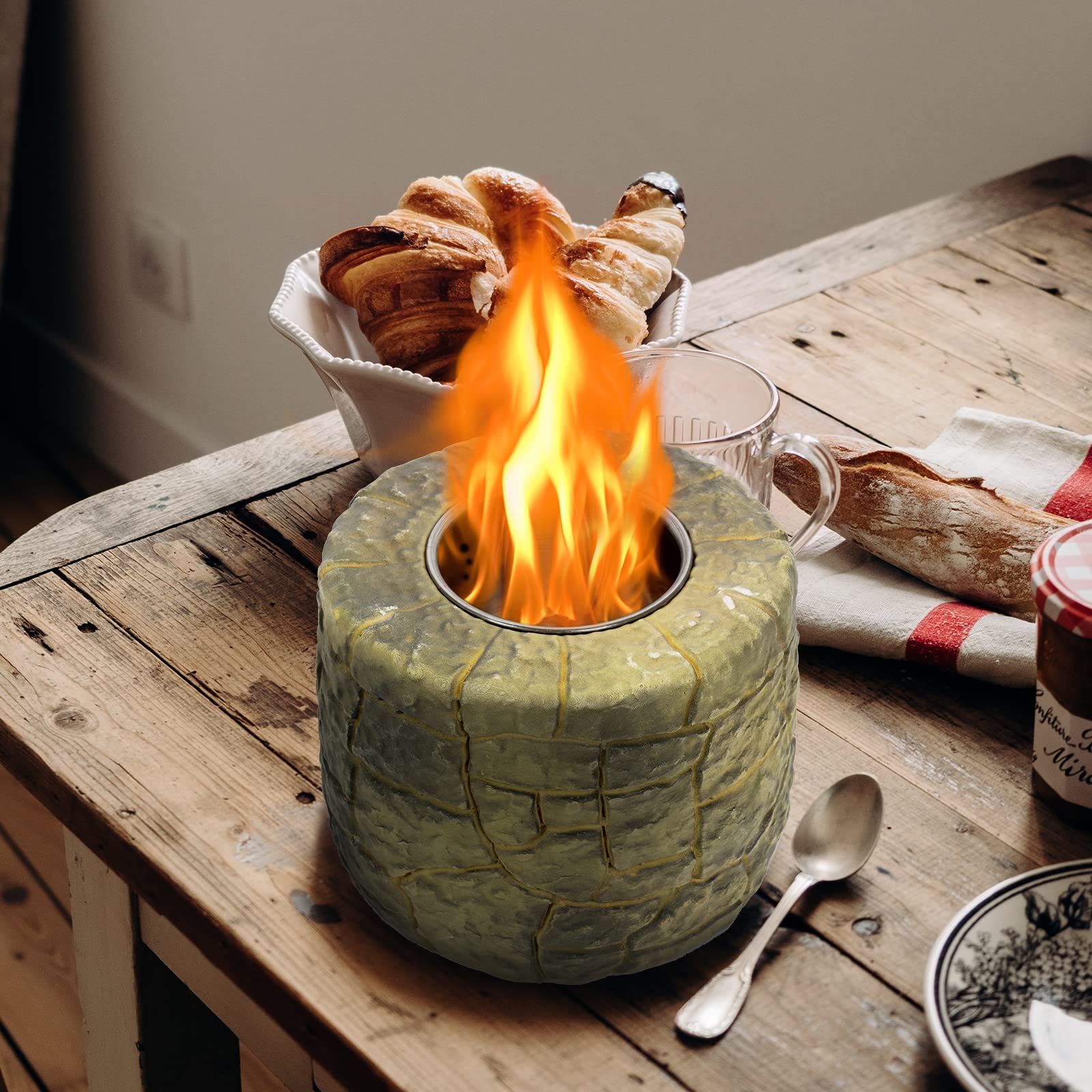 Tabletop Fire Pit- Unique Shaped Rock Tabletop Fireplace with Lid and Pat Alcohol Portable Table Top Fire Pit, Mini Personal Somkeless Fireplace Indoor/Outdoor Long Time Burning