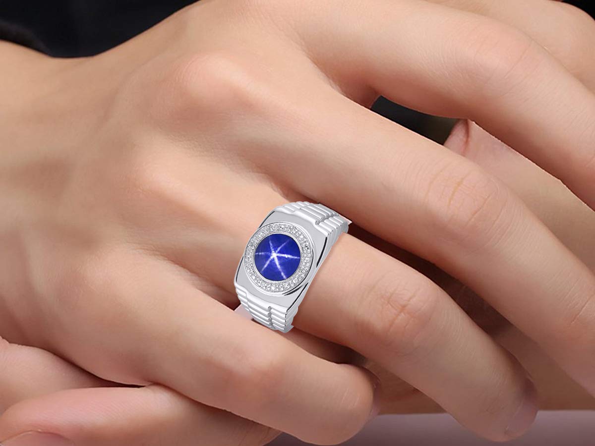 Rylos Classic Designer Style Blue Star Sapphire & Diamond Ring - September Birthstone*