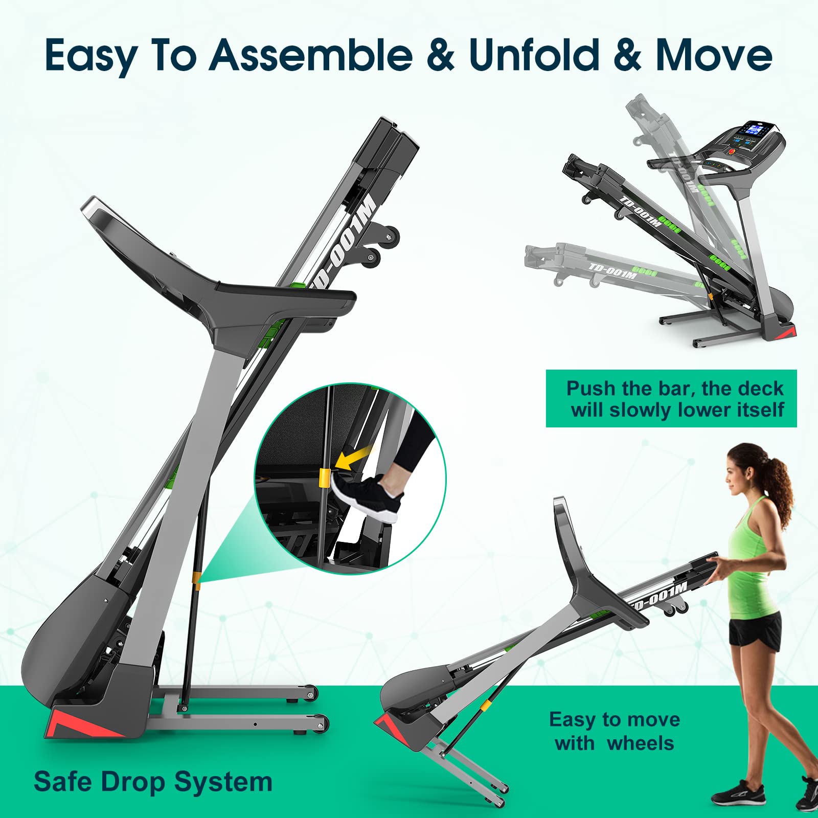 Treadmill with Auto Incline 300+ lb Capacity,DEROFIT Home Use Treadmill with Shock Absorbing Folding Running Machine for Home Gym,51βx17β Running Deck,12 Preset Programs,3.25 HP Electric Treadmill