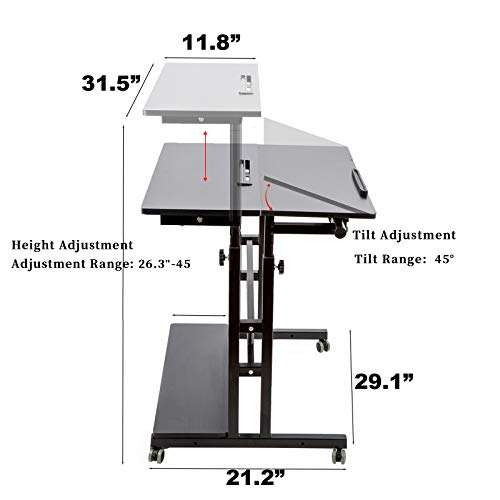 SIDUCAL Mobile Standing Desk, Rolling Ajustable Computer Desk, Mobile Computer Workstation Adjustable Desks for Home Office for Stand Up, Black