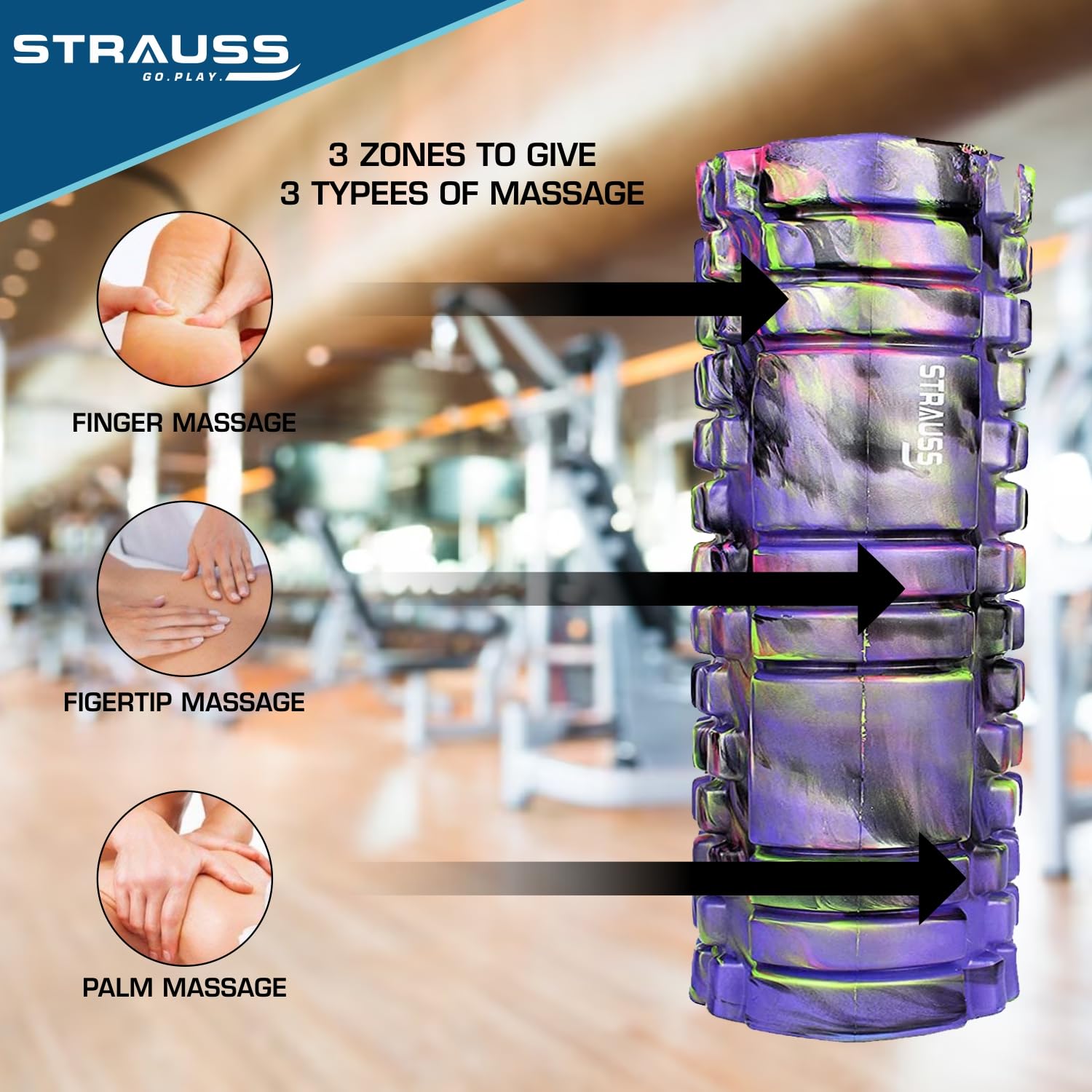 STRAUSS Deep Tissue Massage Foam Roller, 33 cm, (Multicolor Purple)