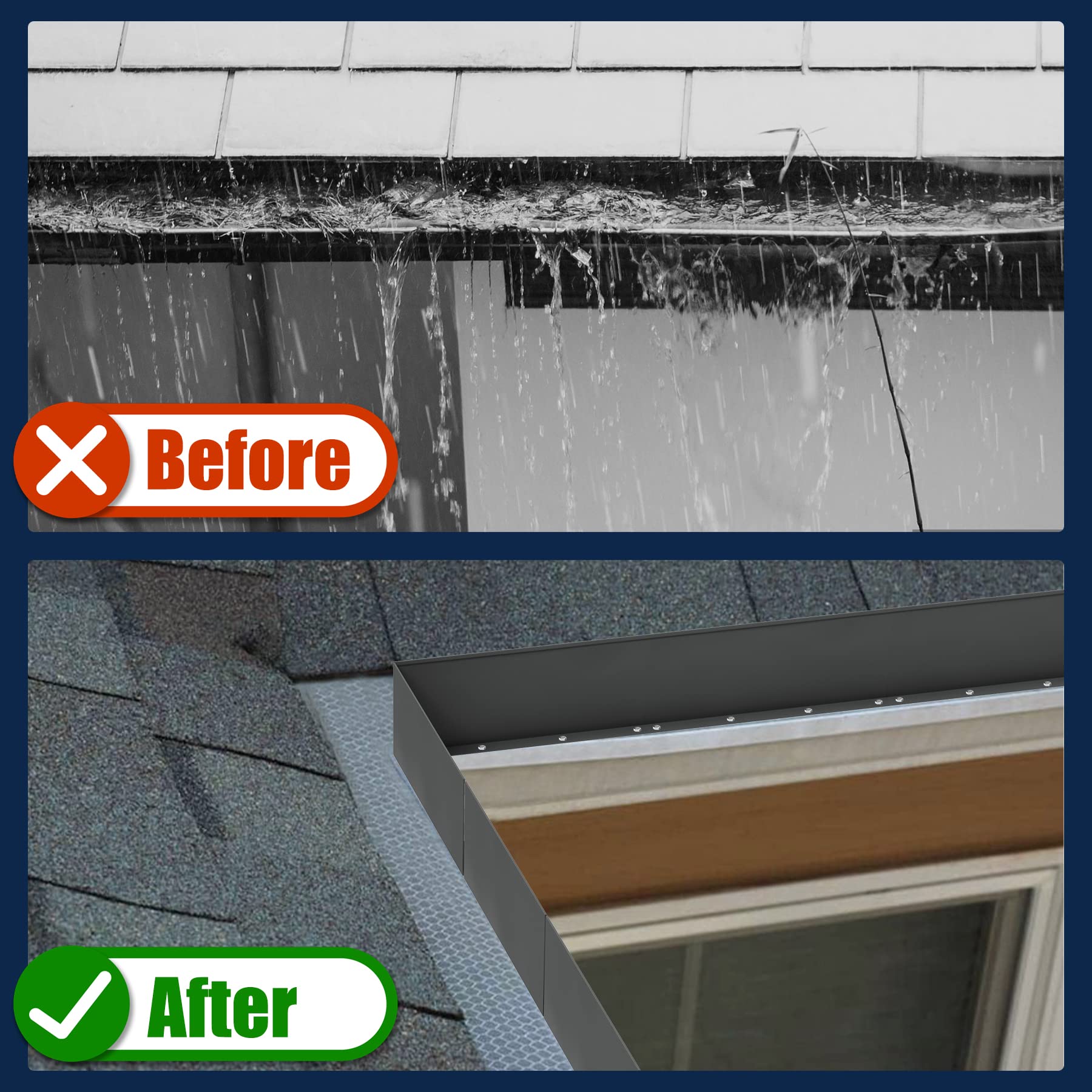 Pearwow Gutter Valley Splash Guard,Aluminum Rain Diverter Roofing Gutter Splash Guards for Valley,Corner or Straight,10 Inch Each (6 Pcs Black)