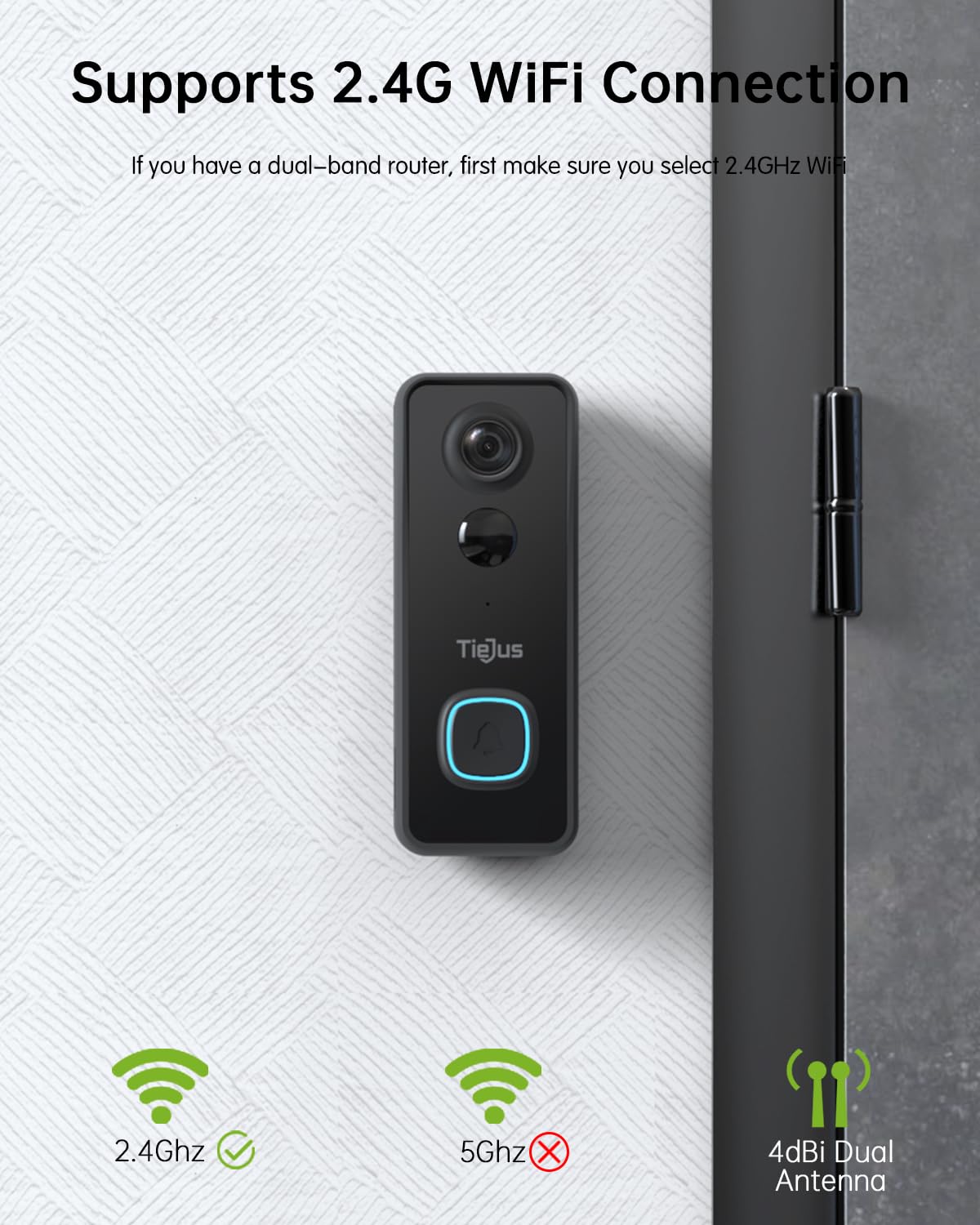 TieJus Doorbell Camera Wireless with Chime, Video Doorbell, 2 Way Audio, Voice Changer, Voice Message, PIR Motion Detection, Night Vision, SD & Cloud Storage, IP66 Waterproof, 2.4G WiFi