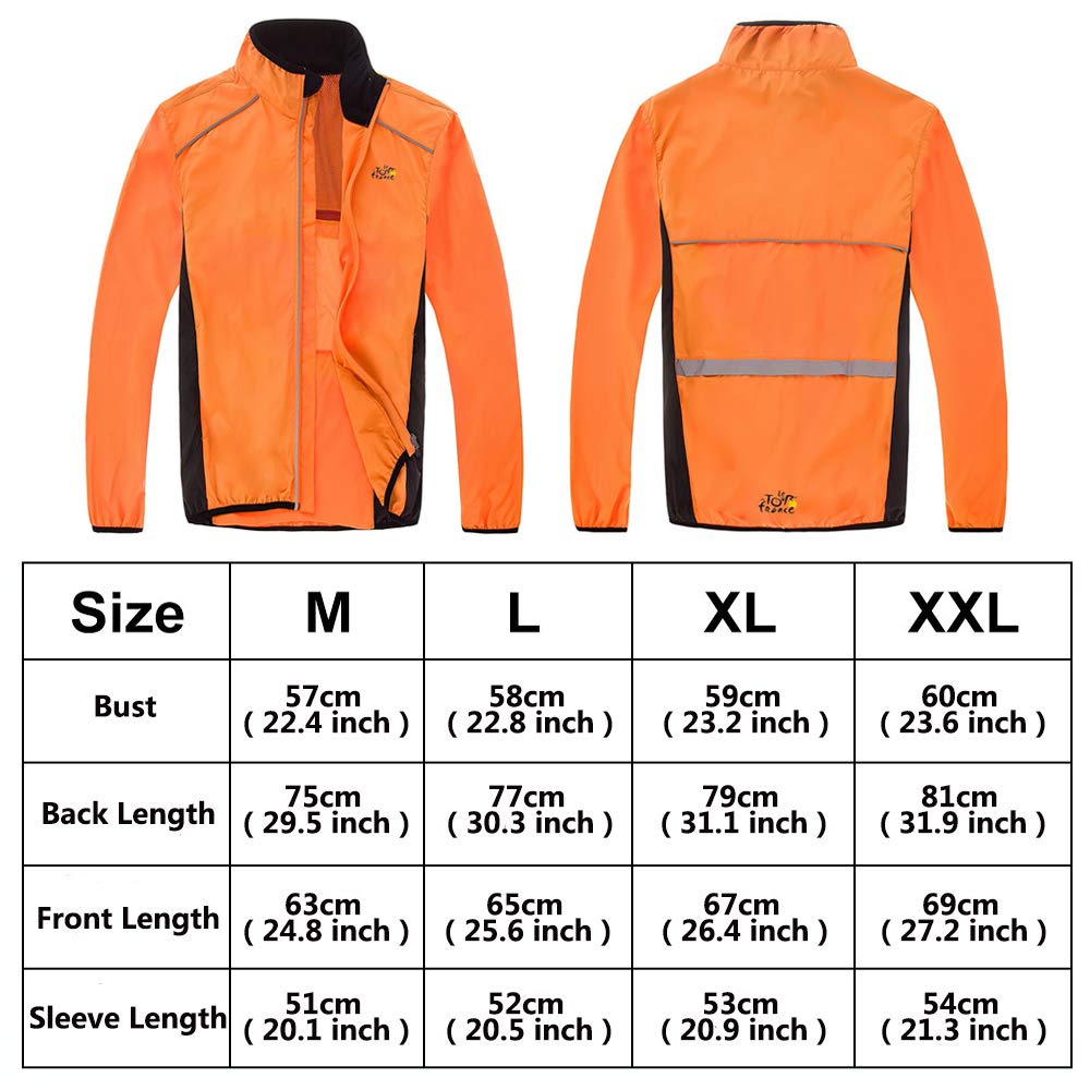 YVO Cycling Raincoat, Rain Jacket Waterproof Coat Windproof Raincoat, Lightweight, Back Breathable Mesh & Reflective Strip & Pockets Design, Unisex for Men Women Adults Teens (Orange, Medium)