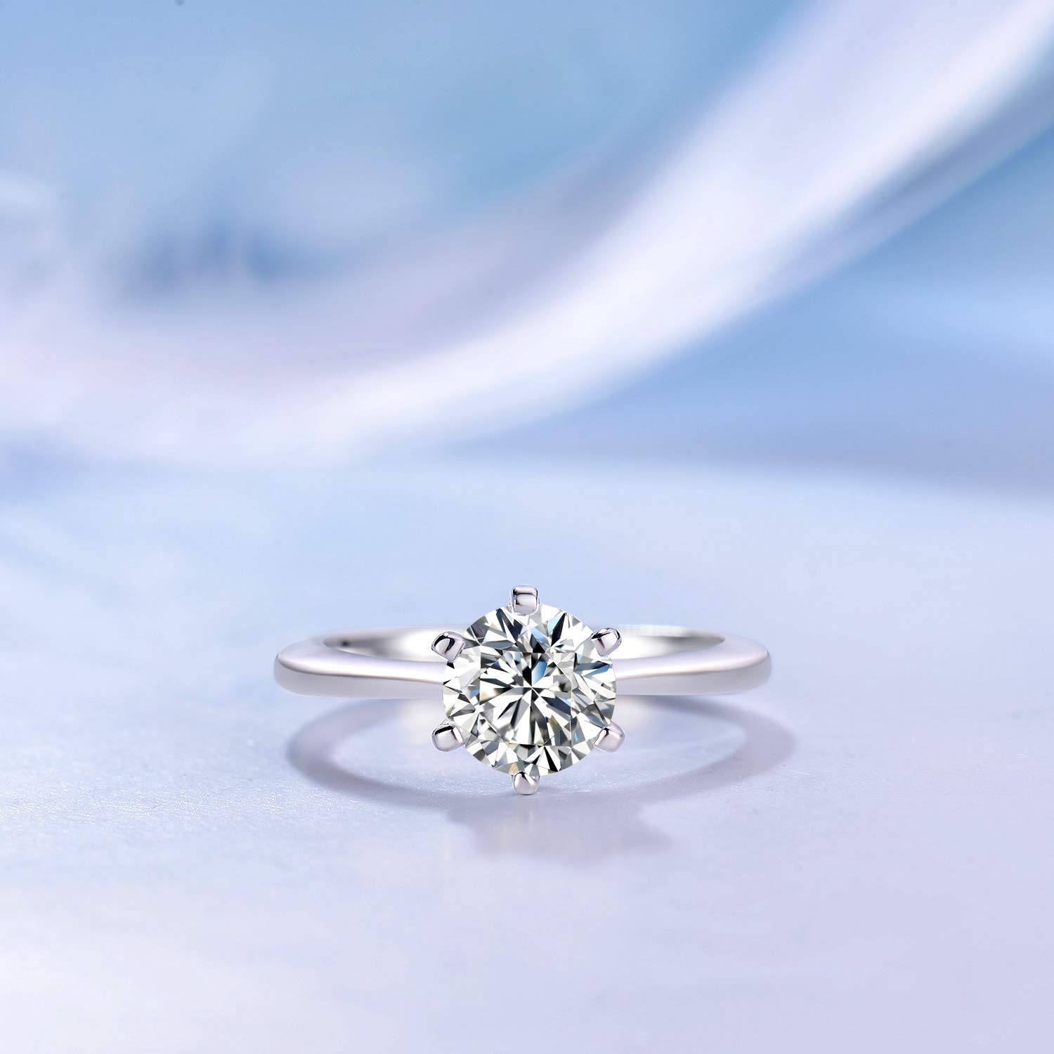 SOMEN TUNGSTEN 925 Sterling Silver 1 Carat Solitaire Round CZ Engagement Wedding Band Classic Six Prong Ring Size 6