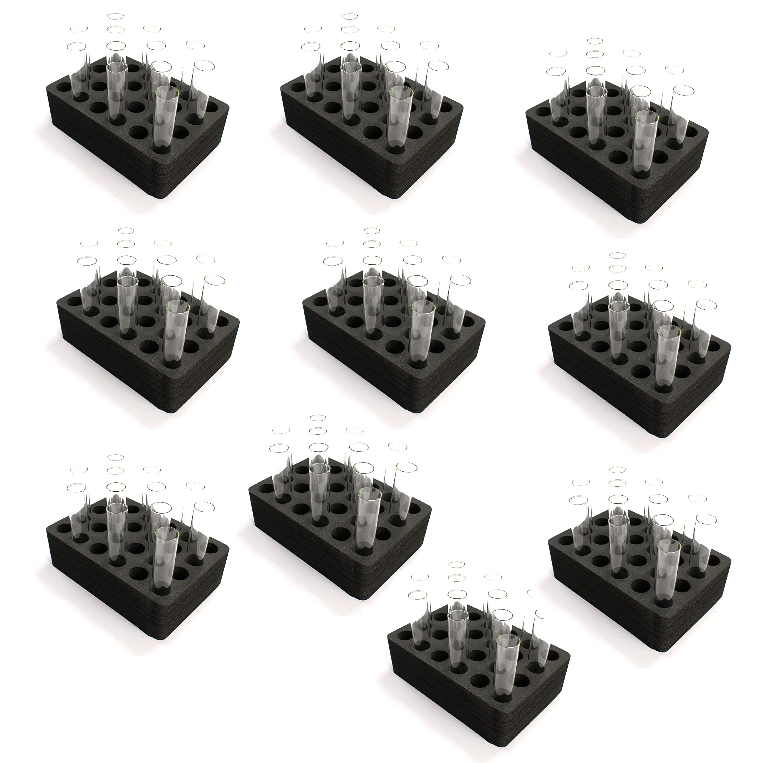 Polar Whale 10 Test Tube Racks Durable Black Foam Storage Holder Organizer Stand Transport Holds 24 Tubes Fits up to 30mm Diameter