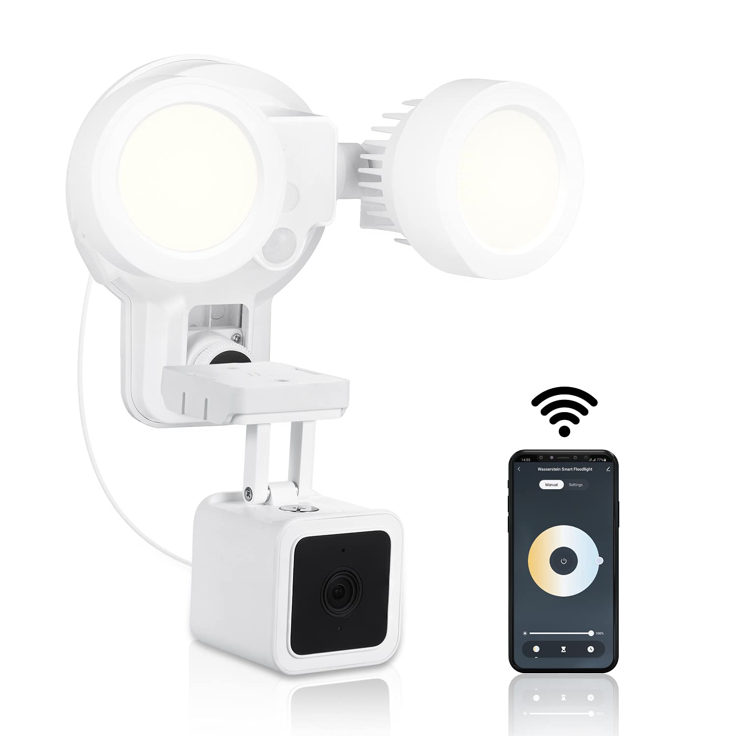Wasserstein 3-in-1 Wired Smart Floodlight, Charger and Mount Compatible with Wyze Cam V3, 1500 lumens - with Motion Sensor and Timer Control (Wyze Camera NOT Included)