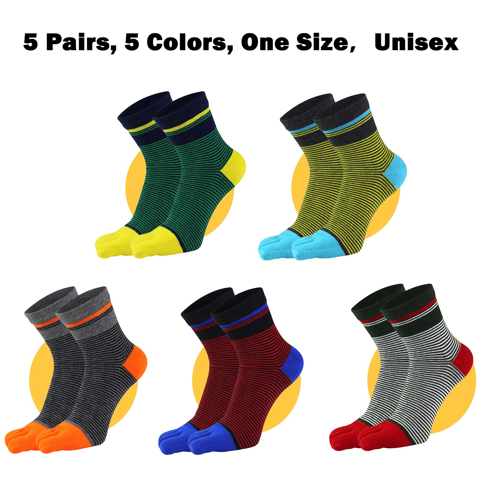 wonhag Toe Socks for Men and Women Crew Cycling Breathable Five Finger Cotton Comfortable Socks with Toes 5Pairs
