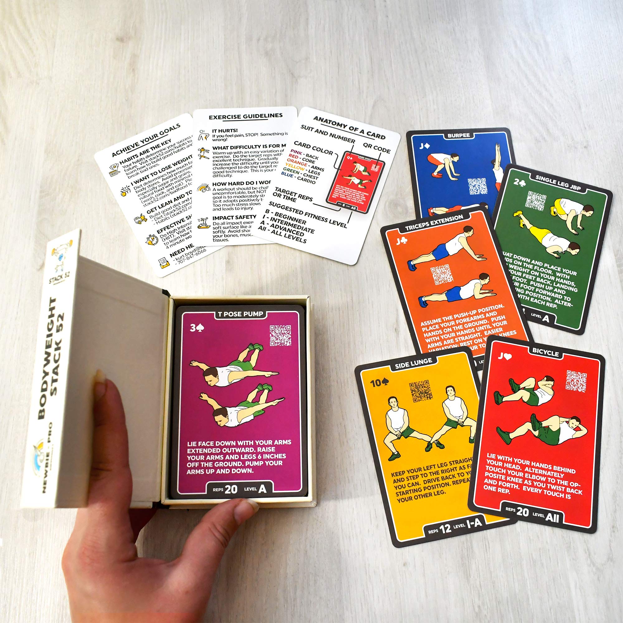 Stack 52 Bodyweight Exercise Cards: Workout Playing Card Game. Designed by a Military Fitness Expert. Video Instructions Included. No Equipment Needed. Burn Fat Build Muscle. (Updated Bodyweight Deck)