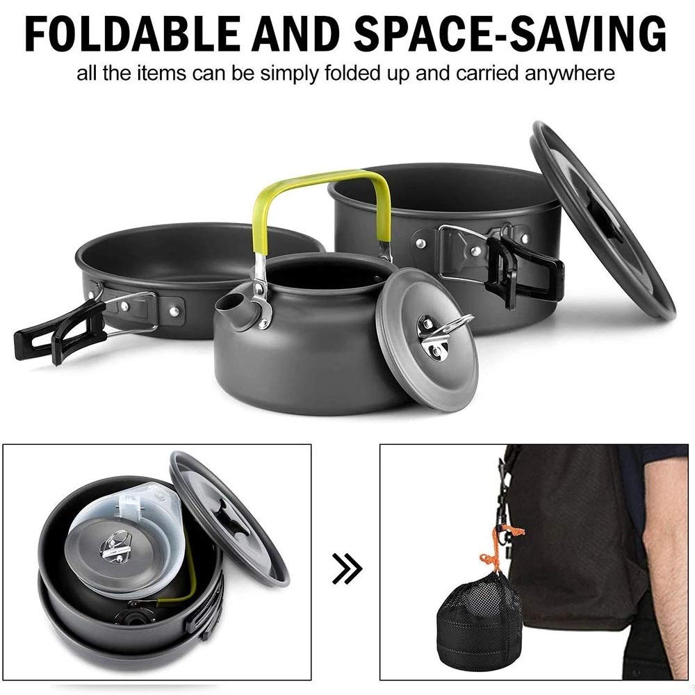 YFDM Camping Cookware Set Aluminum Nonstick Portable Outdoor Tableware Kettle Pot Cookset Cooking Pan Bowl for Hiking BBQ Picnic