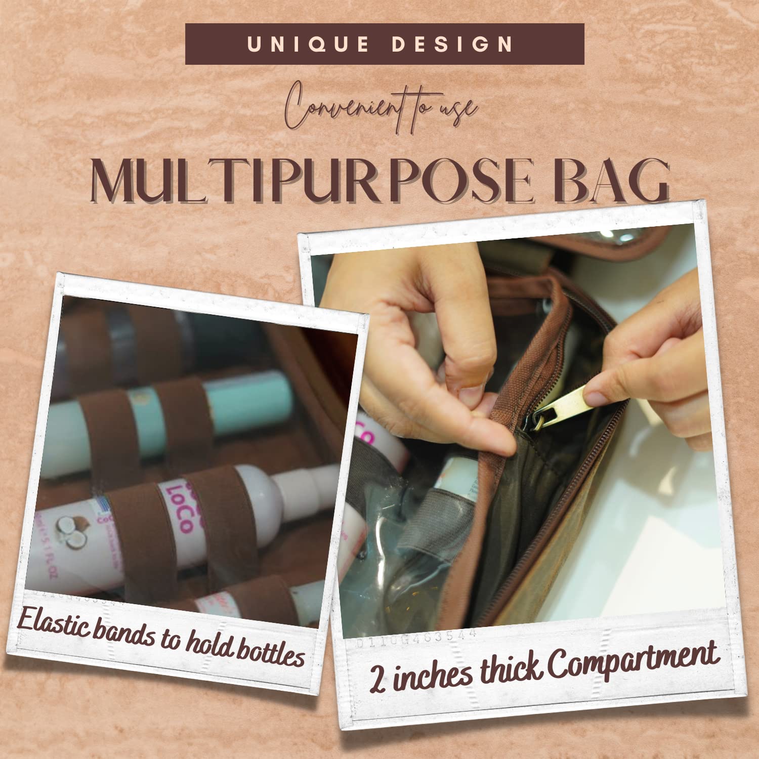 S&J Large Hanging Leather Toiletry Bag for Men | Full Grain Genuine Leather Dopp Kit With Large Foldable Compartments | Real Leather Makeup Bag Organizer for Women With See-through Pvc Compartment