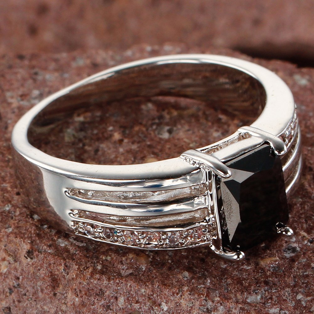 Psiroy 925 Sterling Silver Plated Radiant Shaped Created Pink Topaz Filled Promise Ring Size 6