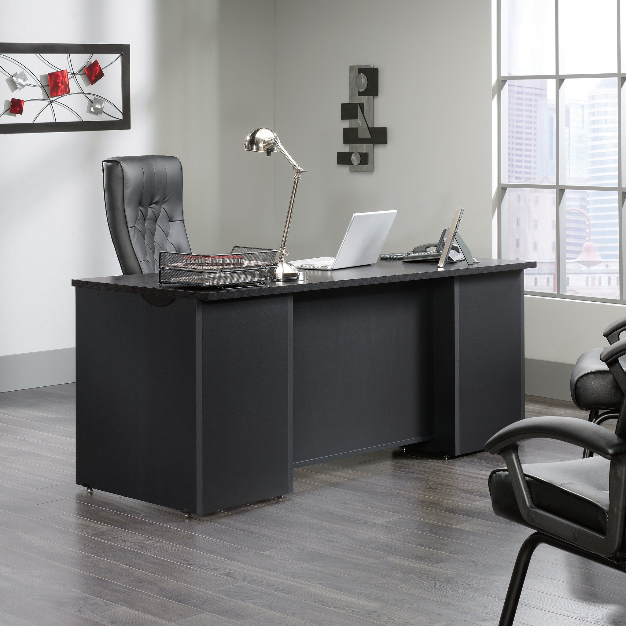 Sauder Via Desk, L: 71.50" x W: 29.53" x H: 29.76", Bourbon Oak Finish