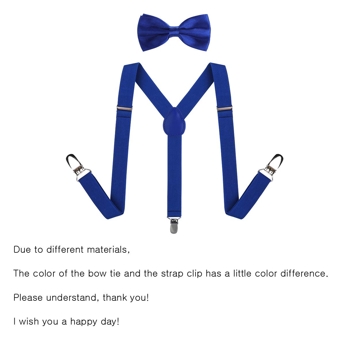 WELROG Adjustable Elastic Y Back Style Suspenders Bow Tie for Men and Women With Strong Metal Clips (Royal Blue)