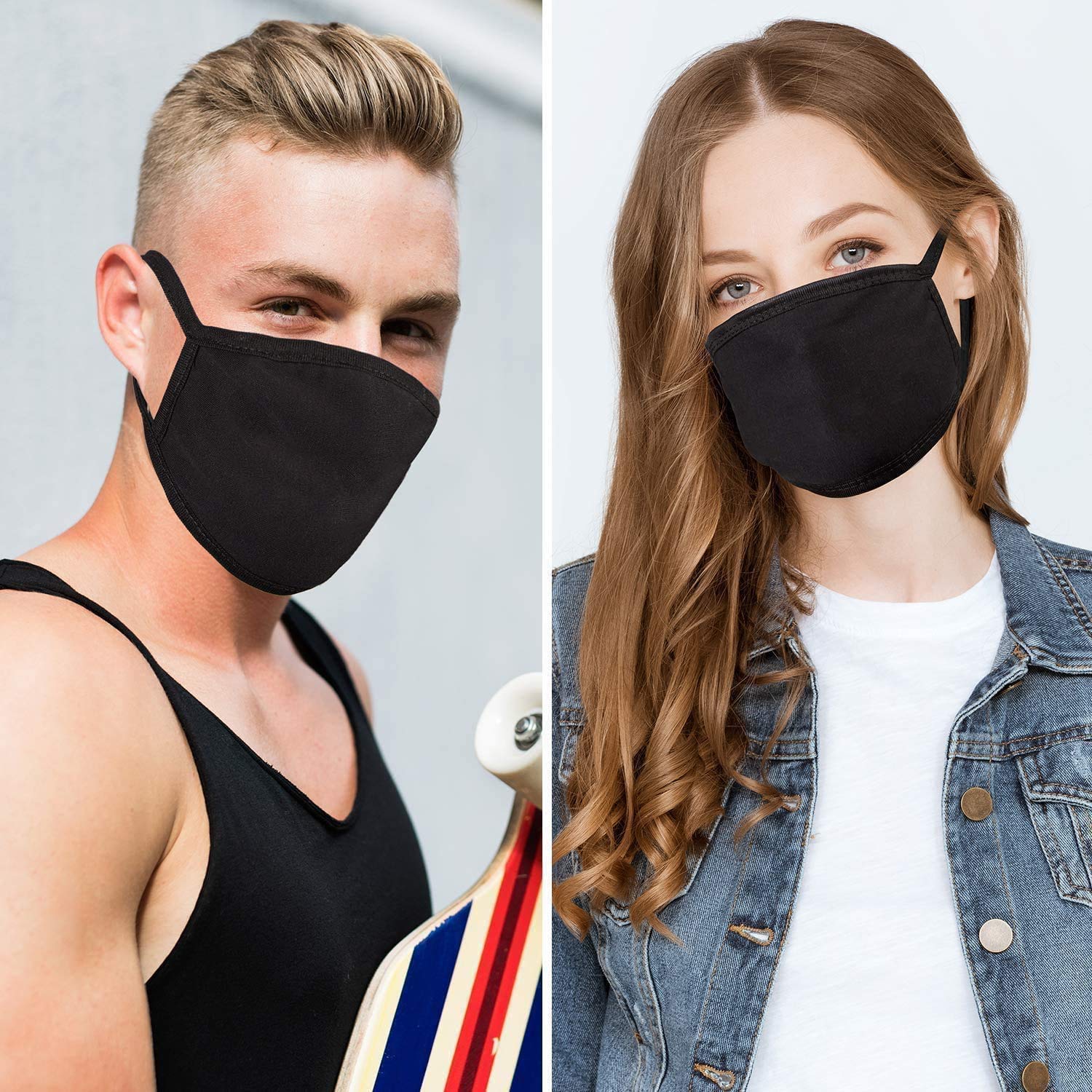 Vitnette 20 Pack Fashion Black Cloth Breathable Cotton Fabric Face Mask Reusable Washable for Unisex Women Men