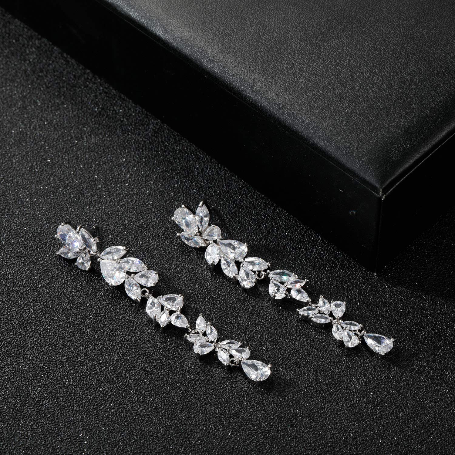 SWEETV Cubic Zirconia Bridal Earrings for Women Brides, Silver Crystal Chandelier Wedding Drop Earrings for Prom or Pageant