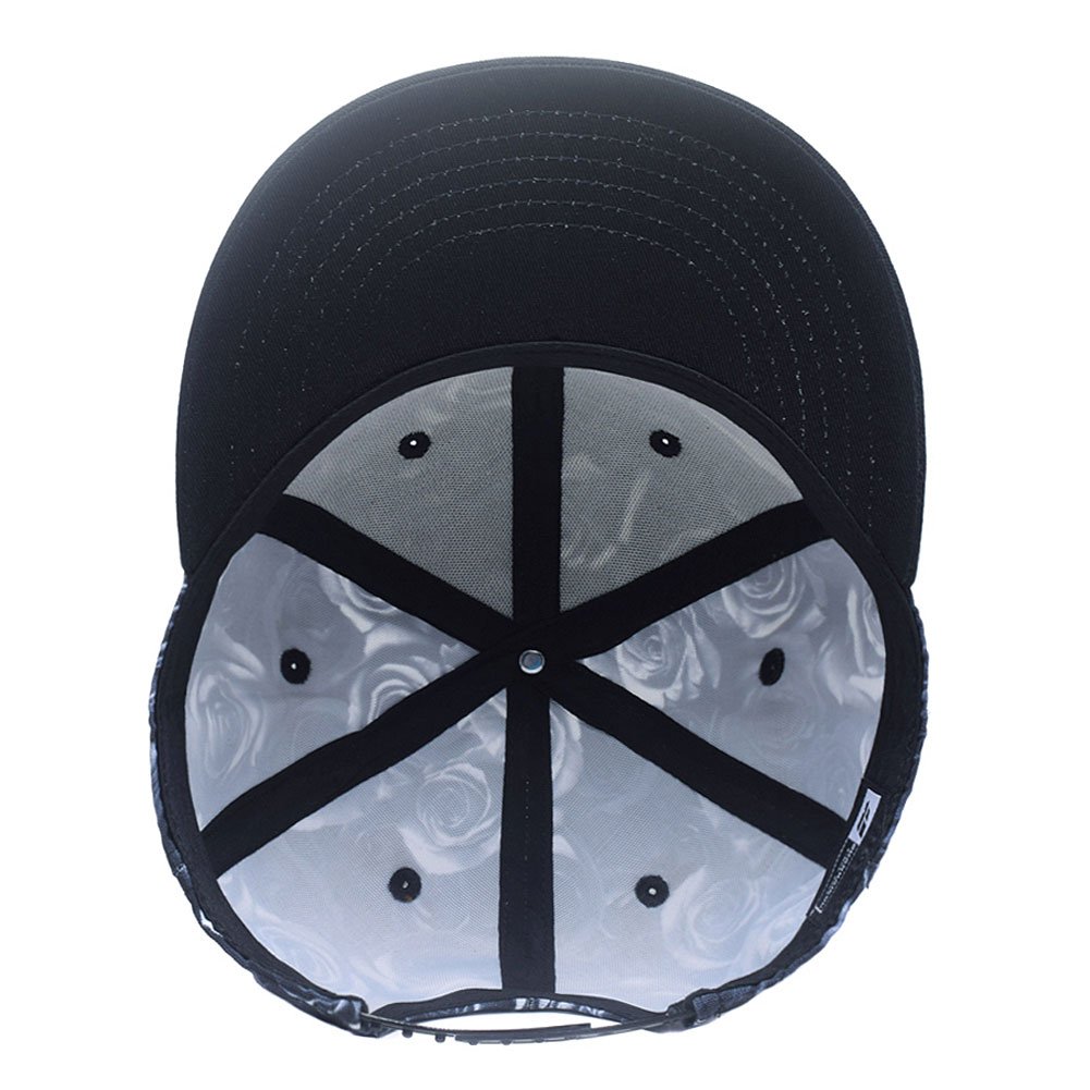 Quanhaigou Premium Floral Black White Rose Twill Adjustable Snapback Hat Hip-Hop Flat Peaked Baseball Caps