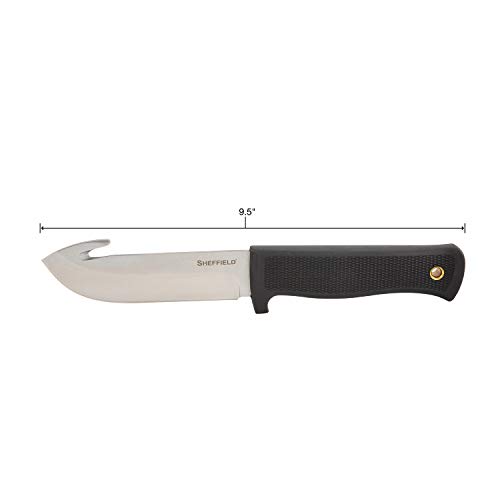 Sheffield 12184 Bax 4.5 Inch Drop Point Fixed Blade Hunting Knife with Gut Hook and Sheath, Full-Tang, Tactical Knife, Self Defense Weapon, and More