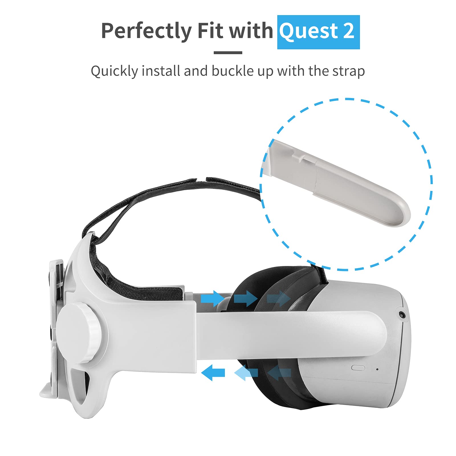 Woodooxoo Elite Strap for Oculus Quest 2 Accessories, Adjustable Head Strap with Power Bank Holder Comfortable Headband Enhanced Support and Reduce Pressure in VR Gaming (Headset Not Included)