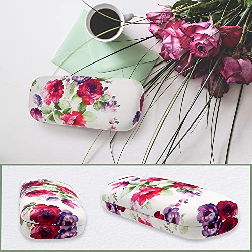 Rachel Rowberry Floral Hard eyeglass case | Glasses Case Hard Shell with Microfiber Drawstring Pouch and Cleaning Cloth | Protective Small sunglasses case for women (AS126 Cranberry Rose)