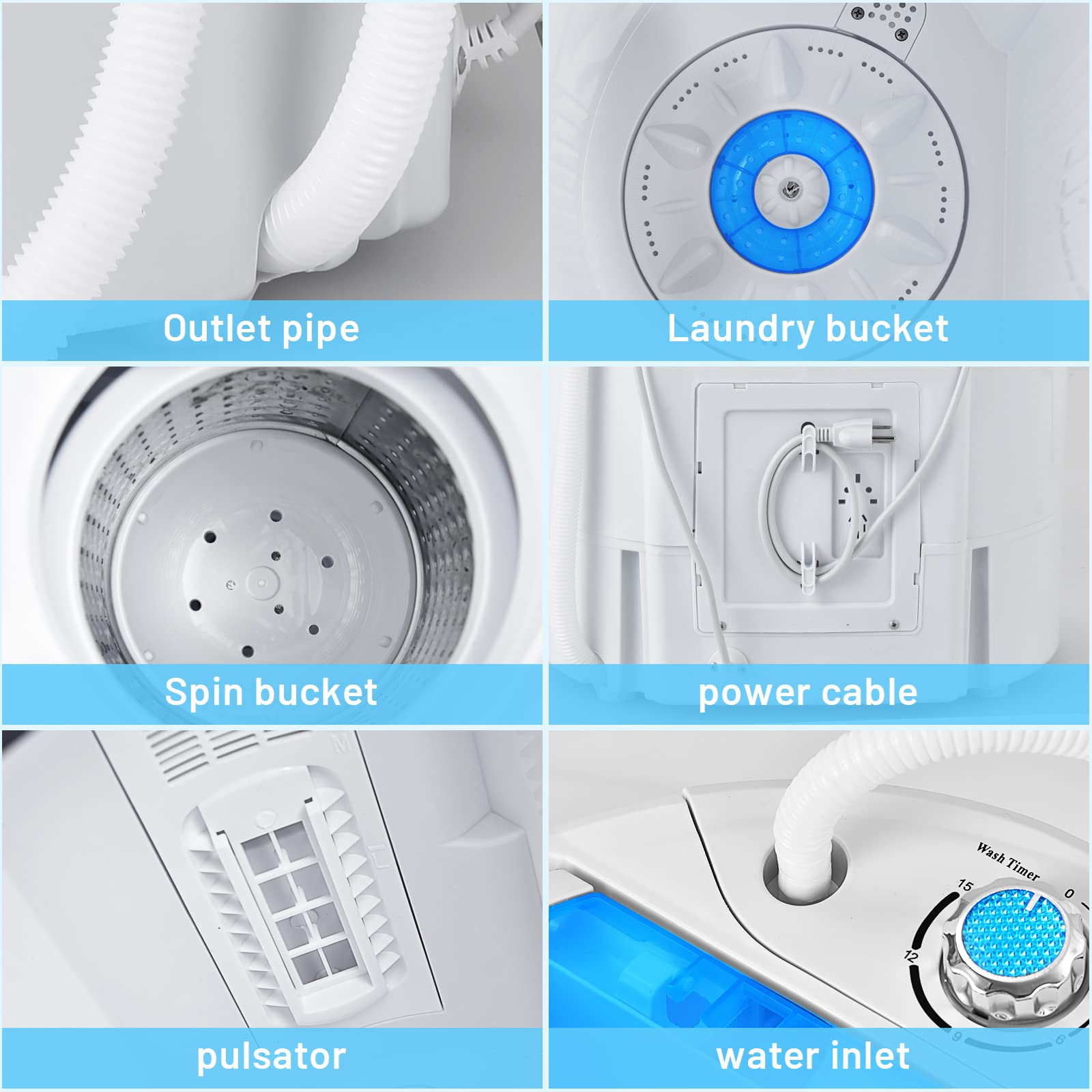 Tiktun Mini Compact Twin Tub XPB30-1288S Portable Washing Machine, White and Sky Blue