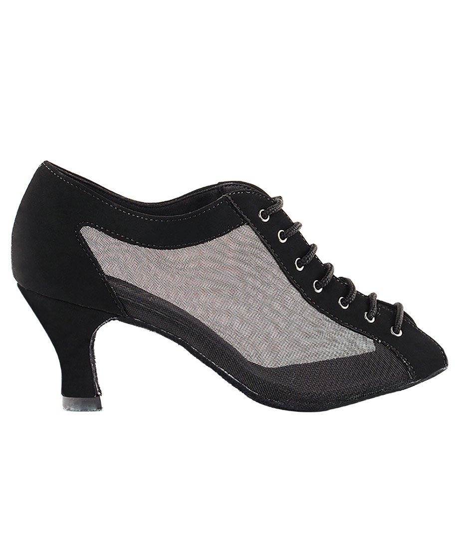 Very Fine Dance Shoes - Ladies Latin, Rhythm, Salsa, Waltz Ballroom Dance Shoes - 1643-2.5-inch Heel and Foldable Brush Bundle - Black Nubuck - Black Mesh - 8
