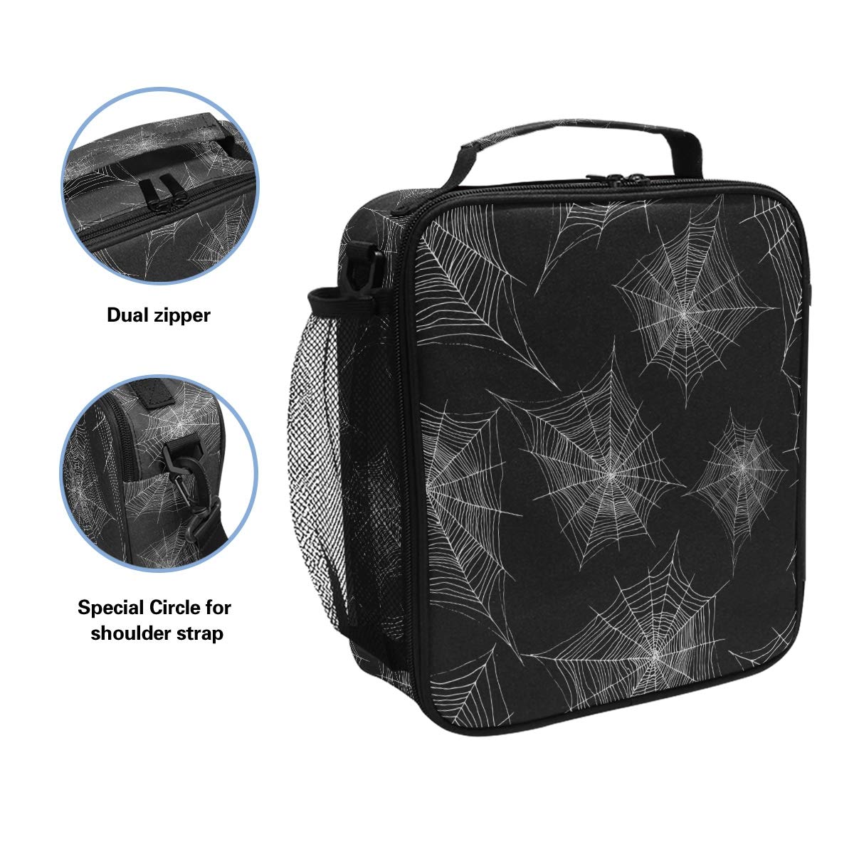 ZZXXB Spider Web Insulated Lunch Bag Box Reusable Thermal Cooler Bag Tote Outdoor Travel Picnic Bag With Shoulder Strap for Children Students Adults