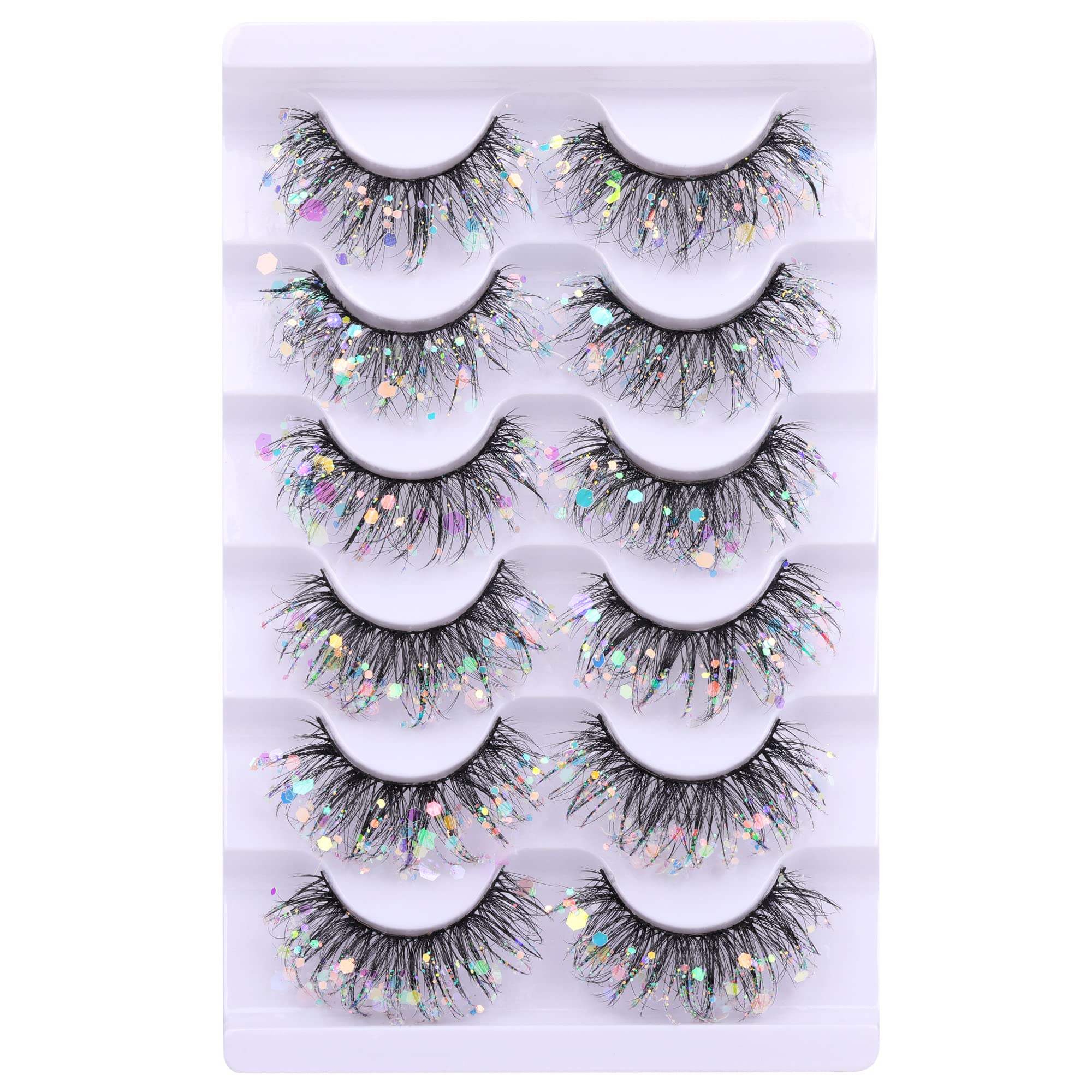 wiwoseo False Eyelashes Christmas Shining Lashes Natural Volume Colorful Decorative Eyelashes Fluffy Wispy Faux Mink Lashes For Festival Shining in the Night for Christmas New Year Cosplay Party