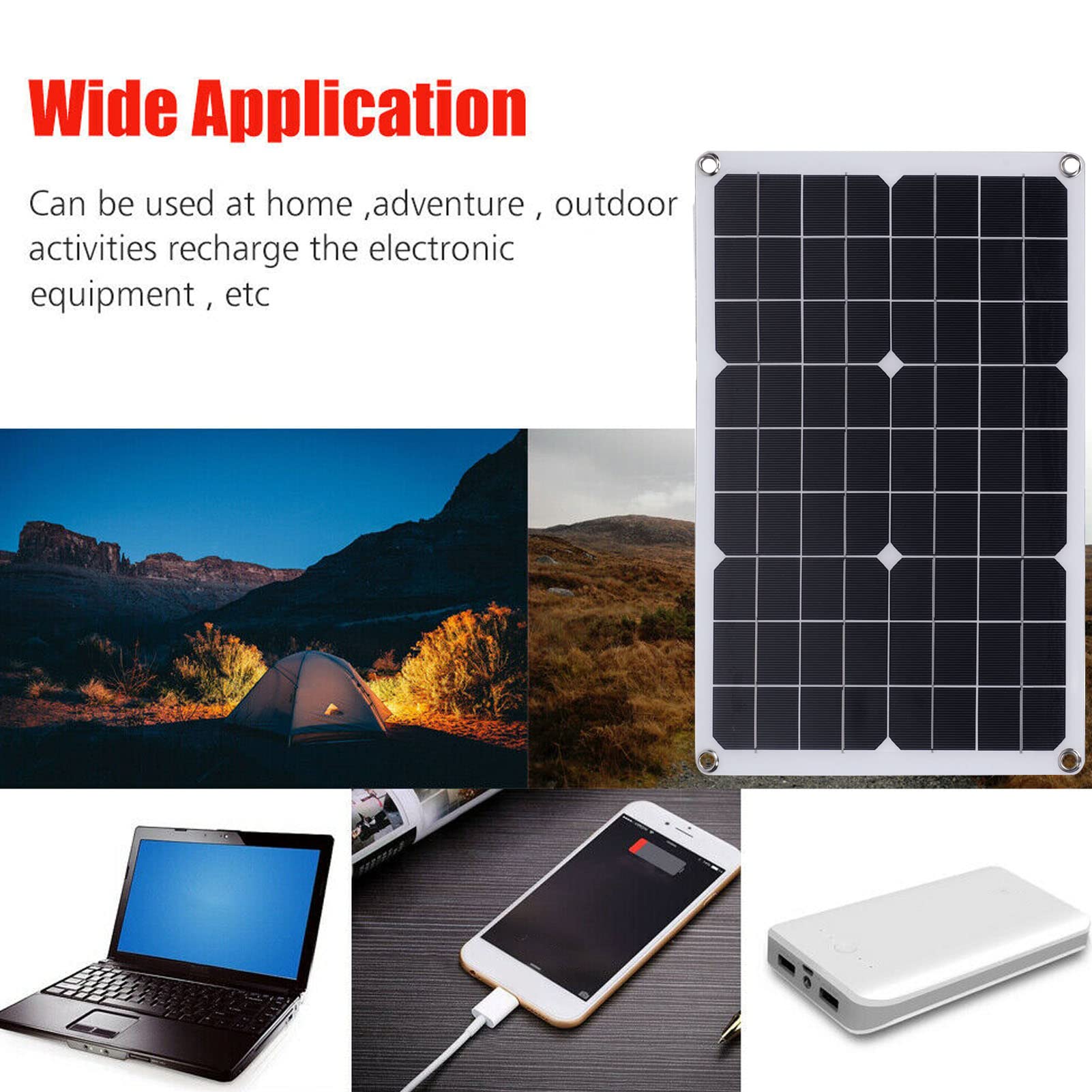 Solar Battery Charger, Portable Solar Panel Flexible Waterproof Battery Charger Board 20W for Outdoor, Solar Panels