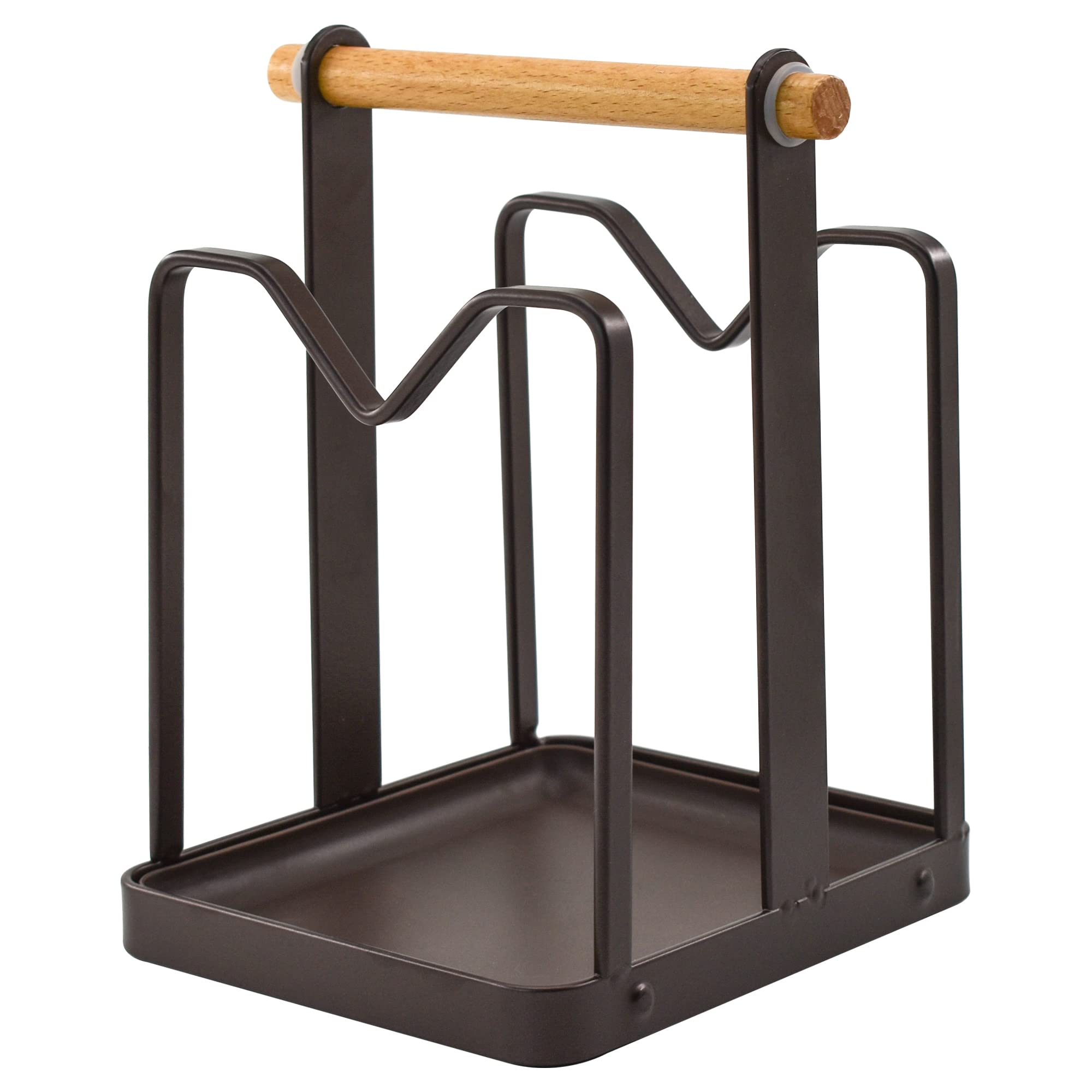 VANRA Cutting Board Organizer Metal Steel Pot Lid Holder Stand Kitchen Countertop Pot Pan Lid Rack, 2 Slots (Deep Brown)