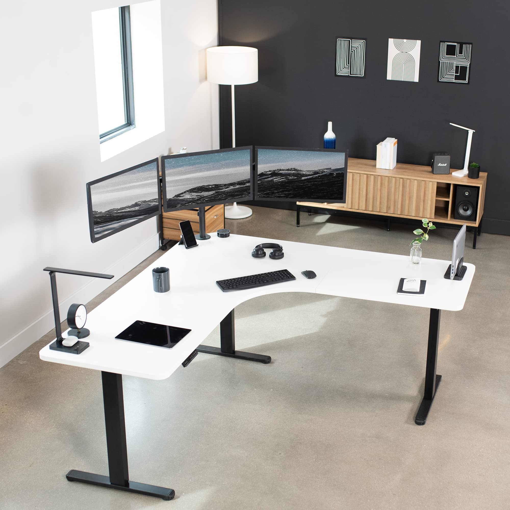 VIVO Universal 71 x 71 inch Curved Corner Table Top for L-Shape Sit to Stand Height Adjustable Home and Office 3-Leg Desk Frames, White Desktop, DESK-TOP2CW