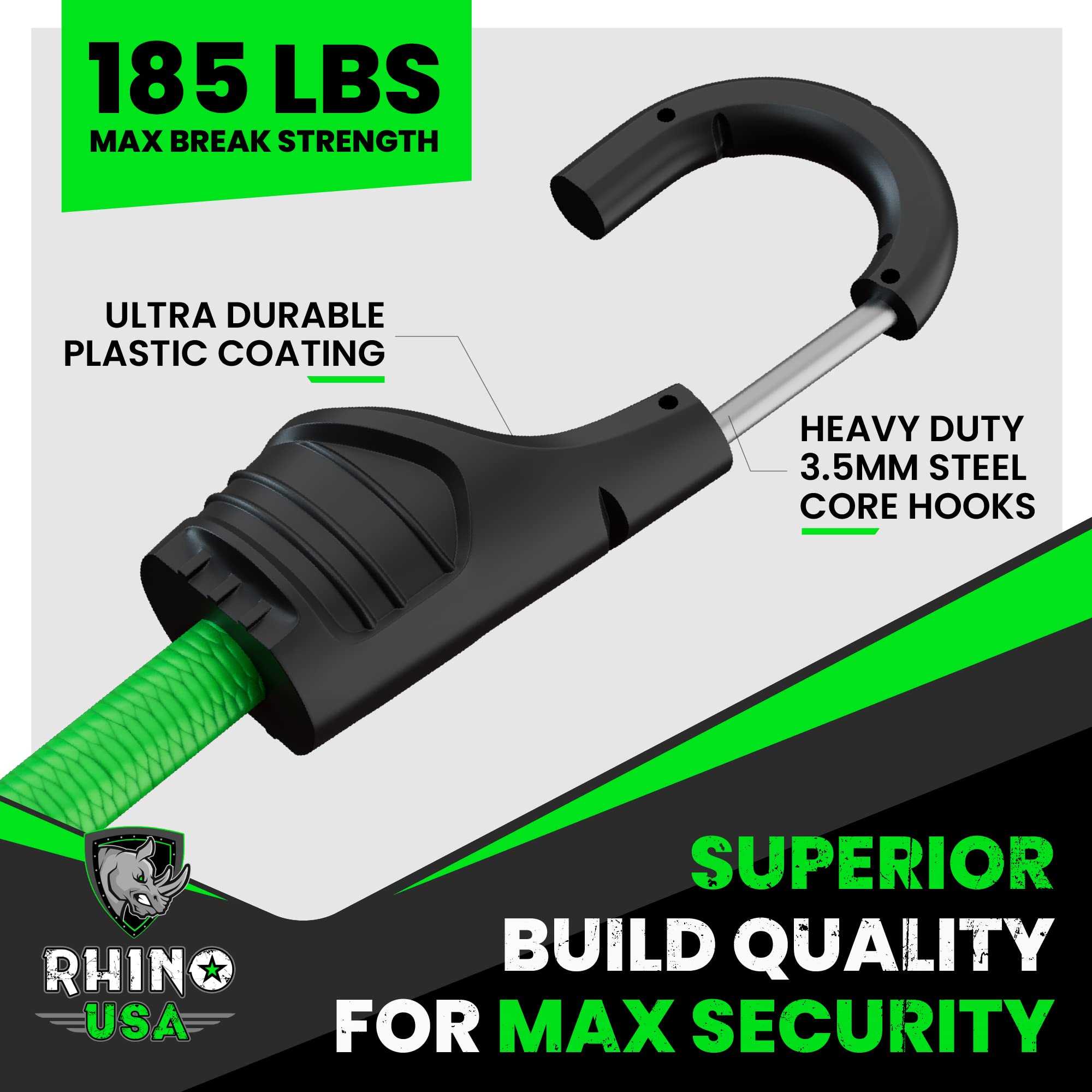 RHINO USA Bungee Cords with Hooks - Heavy Duty Outdoor 28pc Assortment with 4 Free Tarp Clips, Drawstring Organizer Bag, Canopy Ties & Ball Bungees