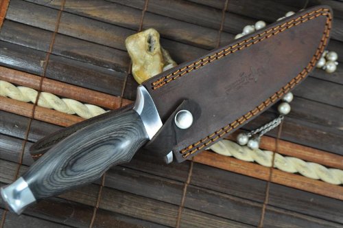 Perkin Damascus Steel Hunting Knife with Leather Sheath
