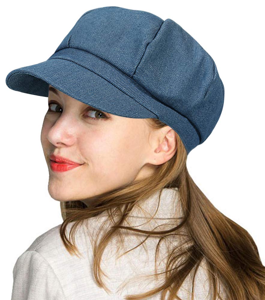 WETOO Women Washed Denim Newsboy Cap Beret Cap Bakerboy Hat Paper Boy Hat
