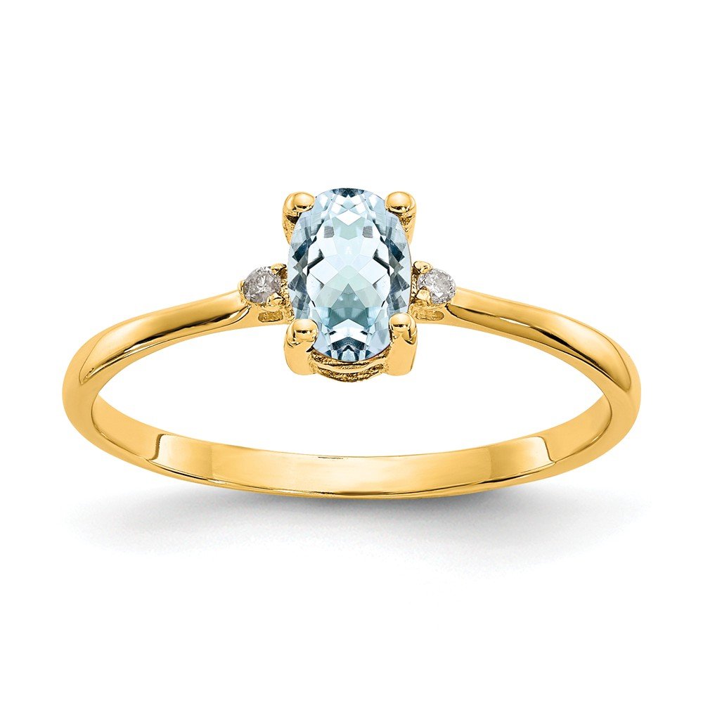 Size - 6.5 - Solid 14k Yellow Gold Diamond & Simulated Aquamarine Simulated Birthstone Engagement Wedding Ring (.02 cttw.) (2 to 6mm)