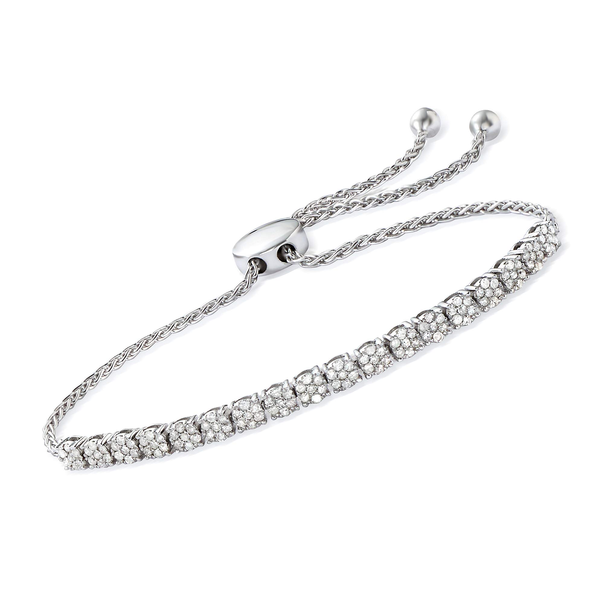 Ross-Simons 1.00 ct. t.w. Diamond Cluster Bolo Bracelet in Sterling Silver