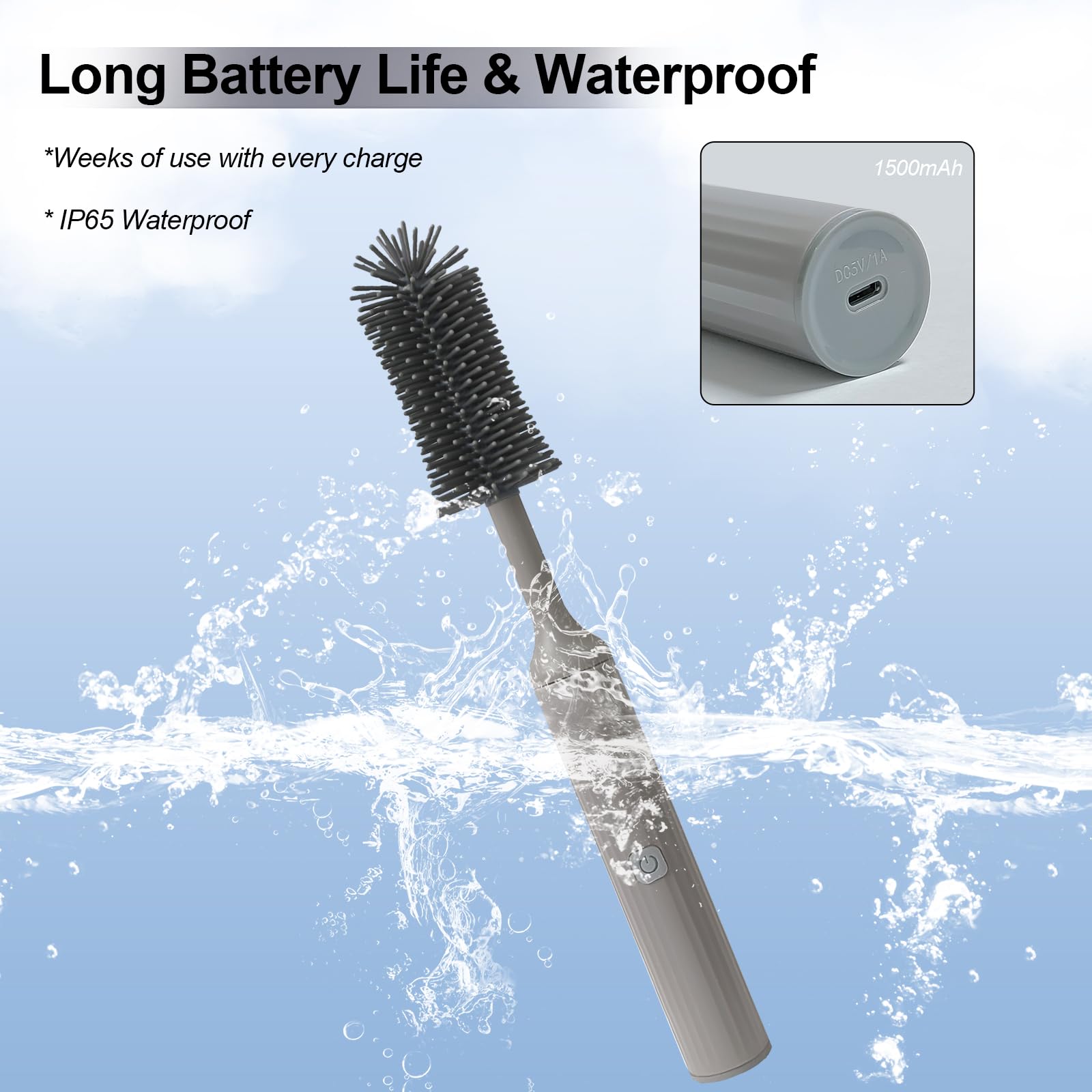 winforhour Electric Baby Bottle Brush with Electric Bottle Cleaner Set and Straw Brush,Suitable for Kitchen Brush and Baby Bottles,USB Rechargeable(Grey)