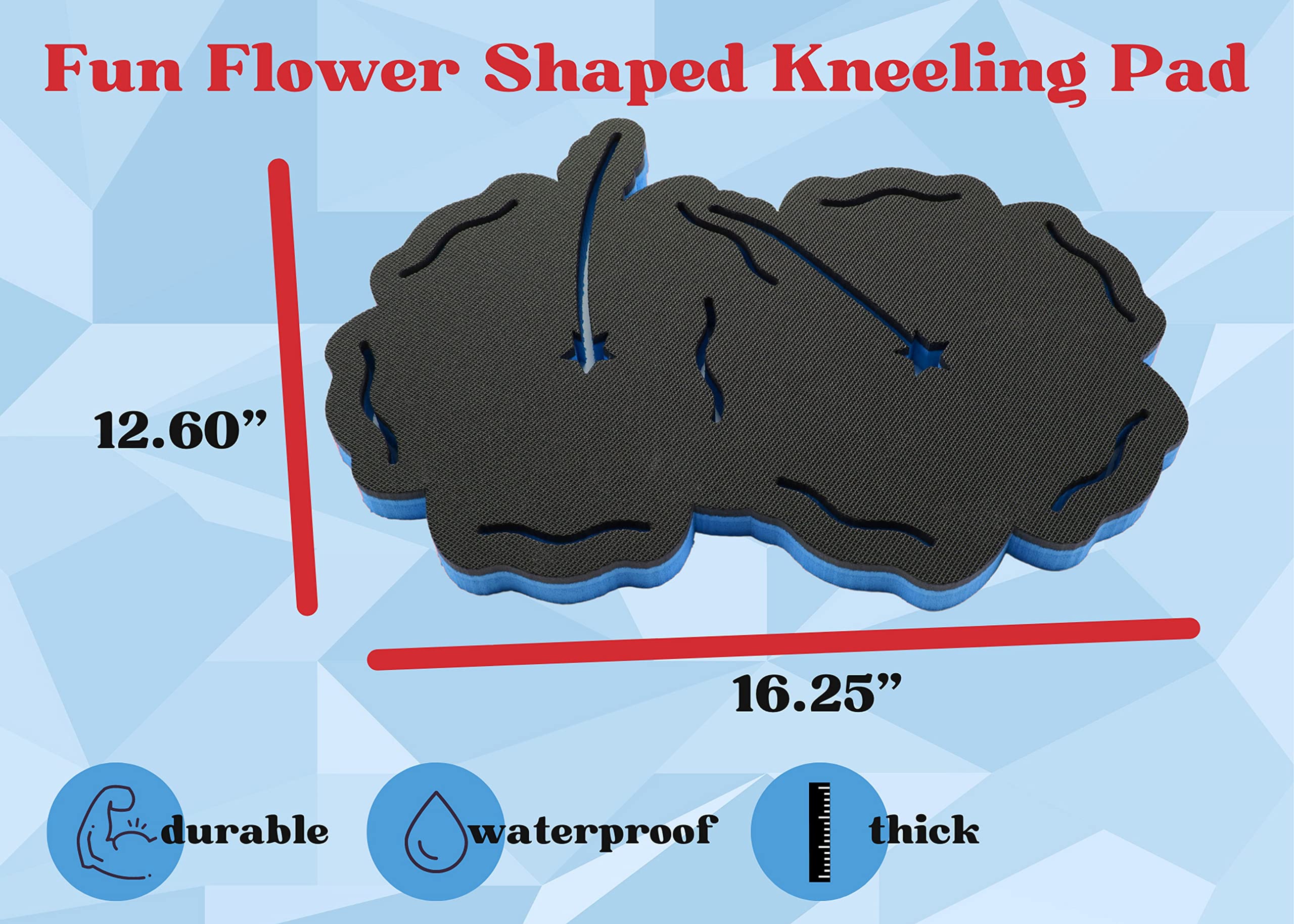 Polar Whale Portable Gardening Kneeling Pad Flower Shaped Blue and Black Knee Cushion for Home Work Automotive Workshop and More Durable Thick Comfortable High Density Waterproof Foam