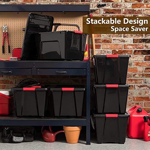 TUBYIC 27 Gallon Large Heavy-Duty Storage Plastic Bin Tote Organizing Container with Durable Lid, Black, 4 Pack