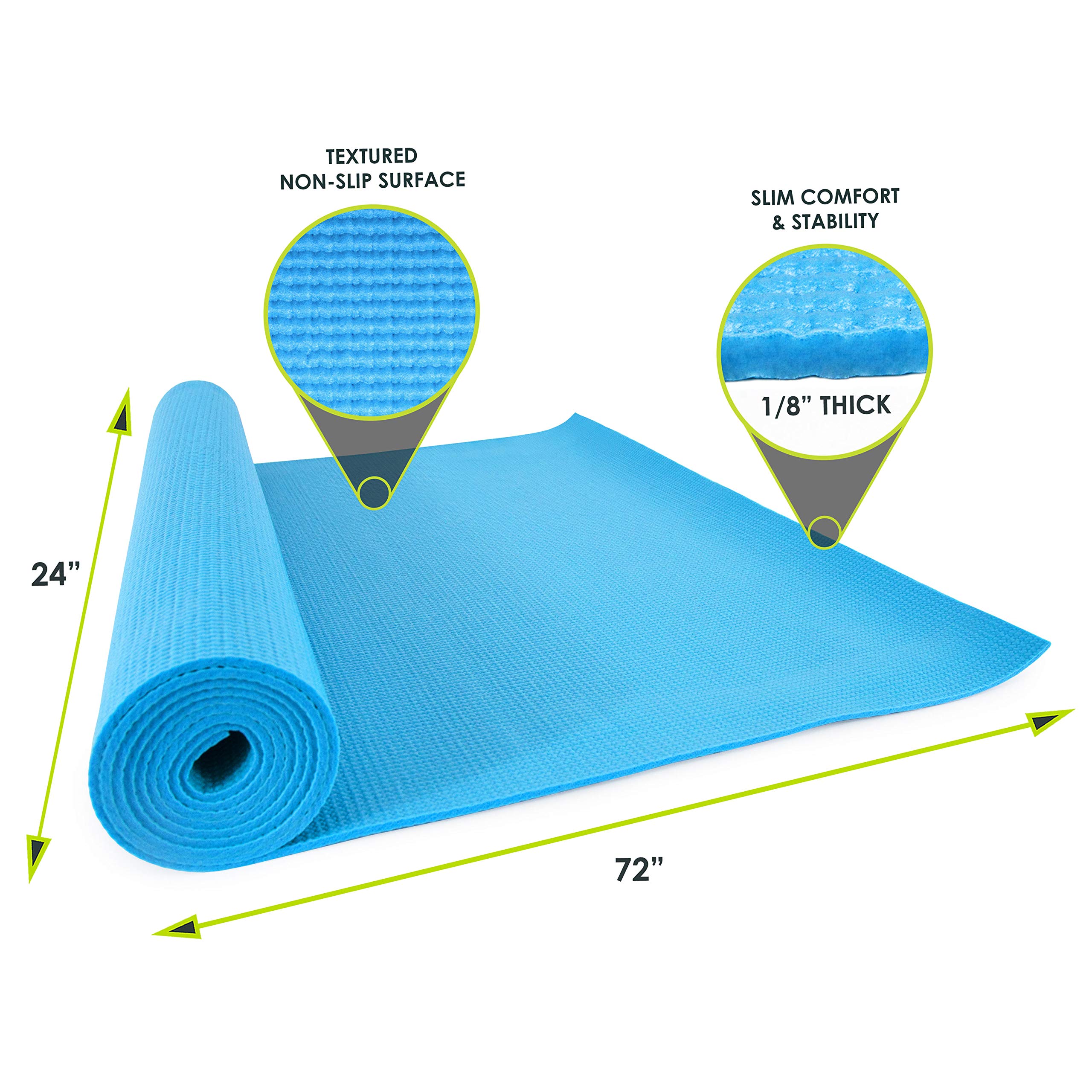ProsourceFit Classic Yoga Mat 1/8β (3mm) Thick, Extra Long 72-Inch Lightweight Fitness Mat with Non-Slip Grip for Yoga, Pilates, Exercise