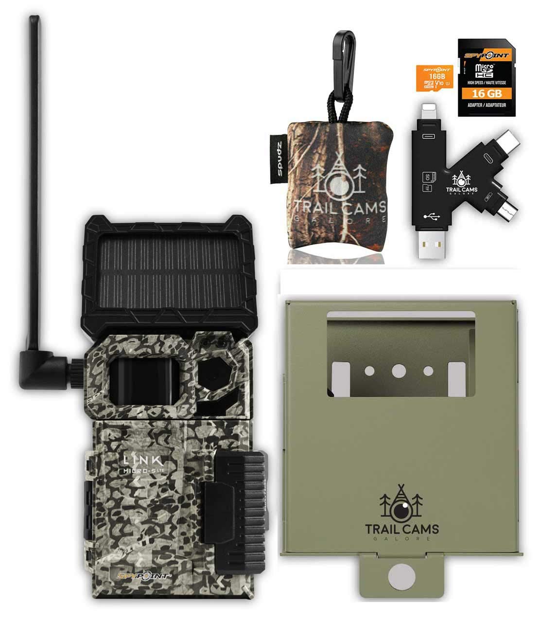 SPYPOINT Link-Micro-S-LTE Cellular Trail Camera with LIT-10 Battery, Micro SD Card, Card Reader, Steel Security Case and Spudz Microfiber Cloth Screen Cleaner (Link-Micro-S-LTE (AT&T USA Nationwide))
