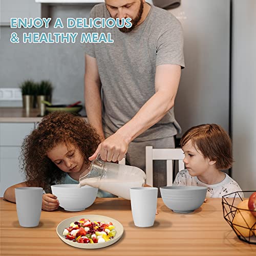 Wheat Straw Dinnerware Sets for 4, 48PCS Unbreakable Microwave Dishwasher Safe Dinnerware Set for Kids Adults, Reusable Lightweight Plates Cups and Bowls Set for Camping Kitchen Picnic Dorm Rv Dishes