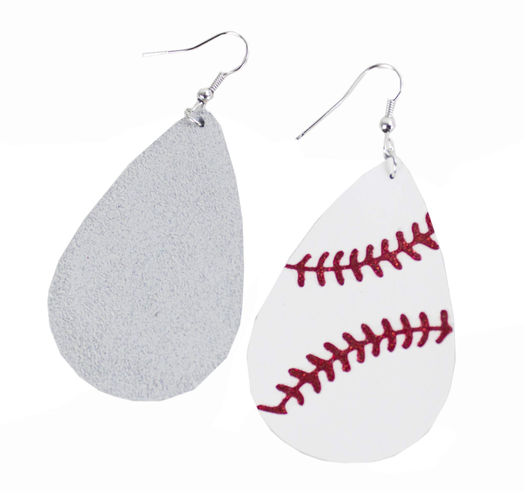 StylesILove Womens Teen Girls Baseball Teardrop Leather Dangle Earrings (White)