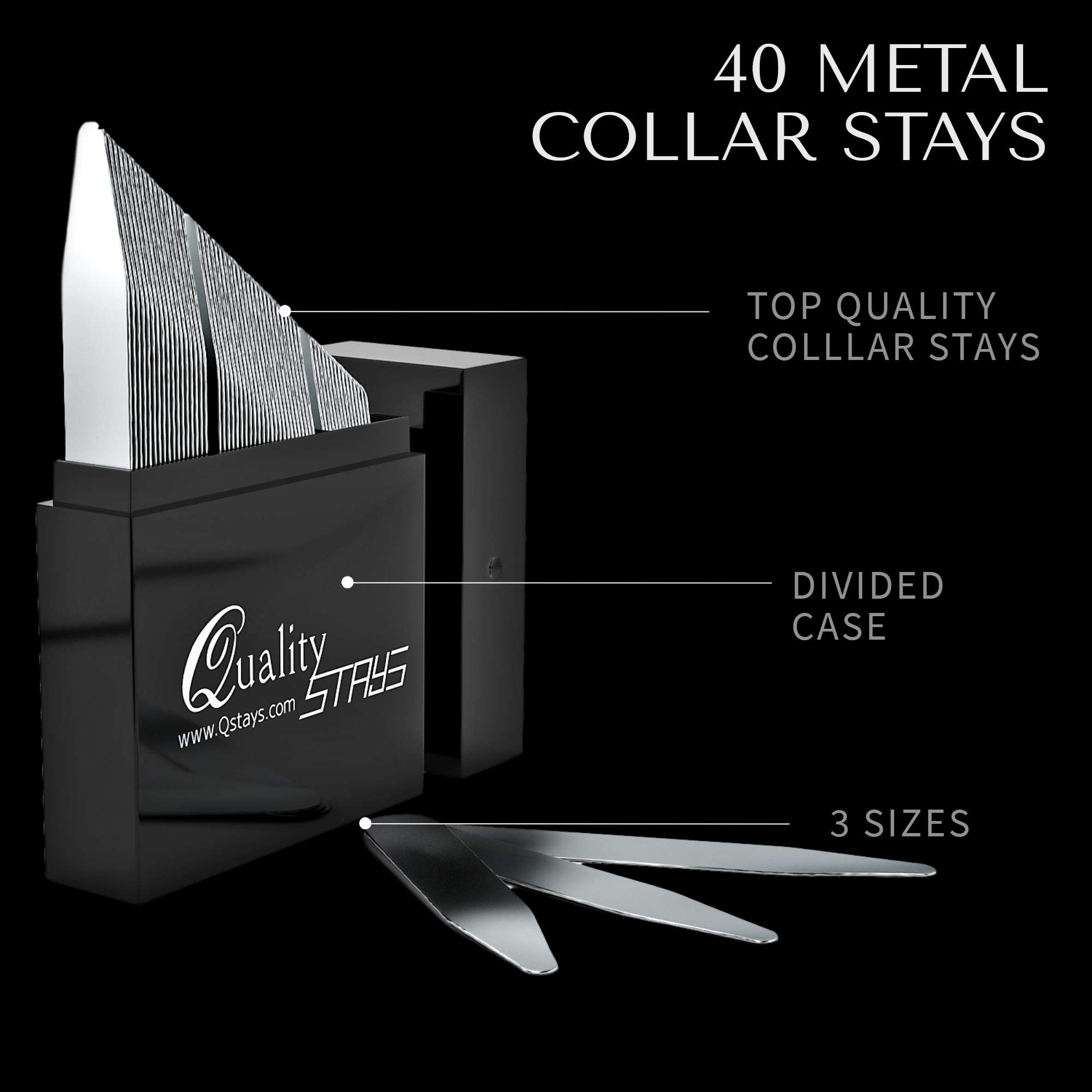 Quality Stays Metal Collar Stays for Men β Set of 40 Dress Shirt Collar Stays for Men, 3 Sizes in a Divided Box